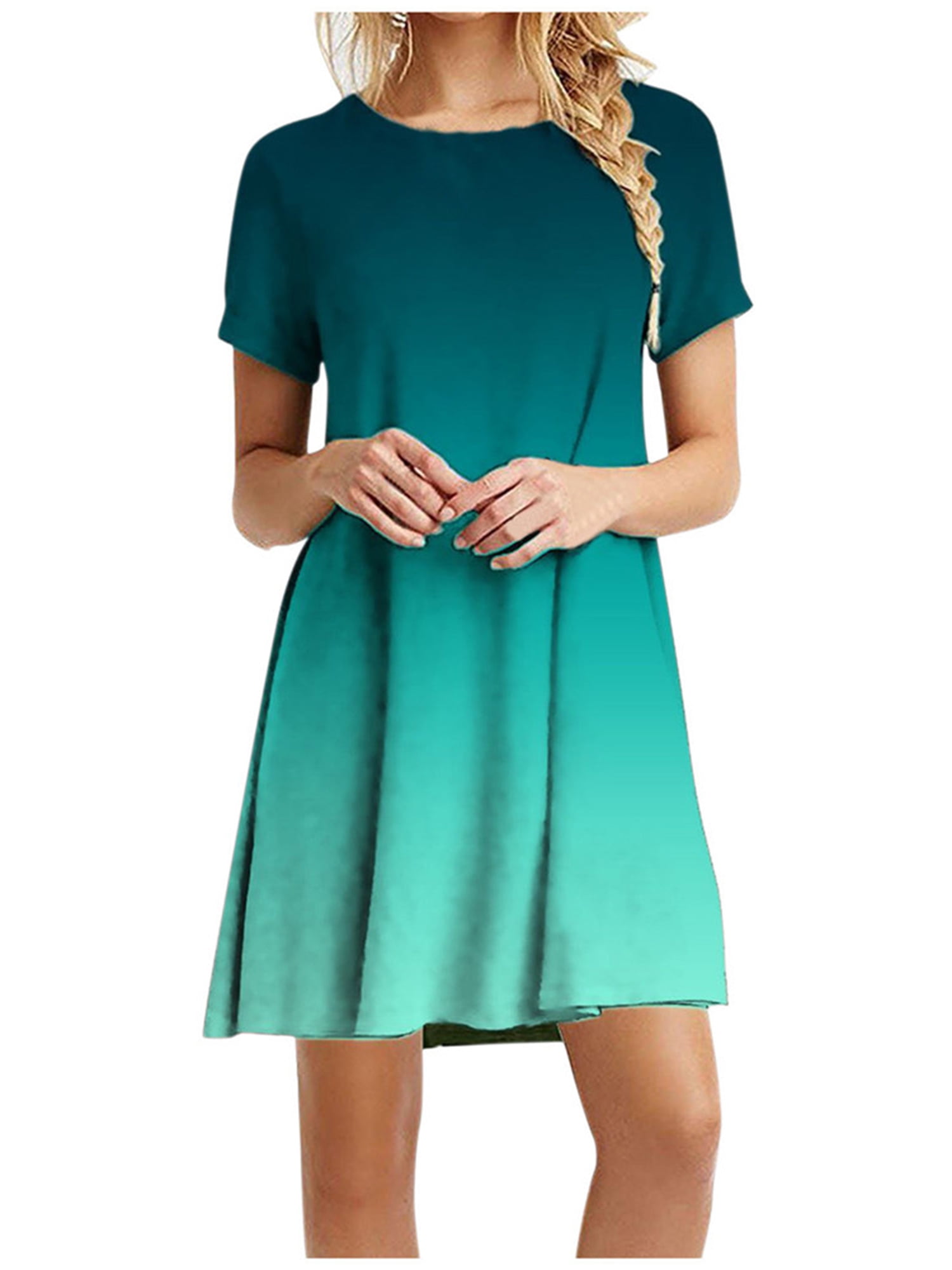 Women Short Sleeve Gradient Midi Dress Casual Summer Holiday Beach ...