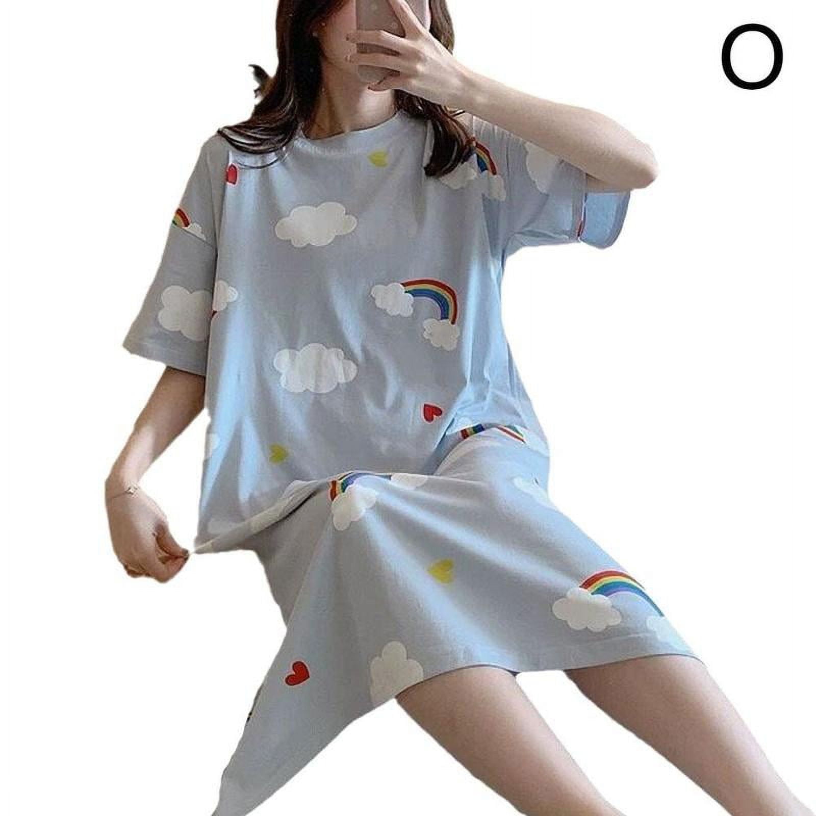 Women Short Sleeve Nightgown Sleepwear Pajamas Cotton Sleep Dress ...