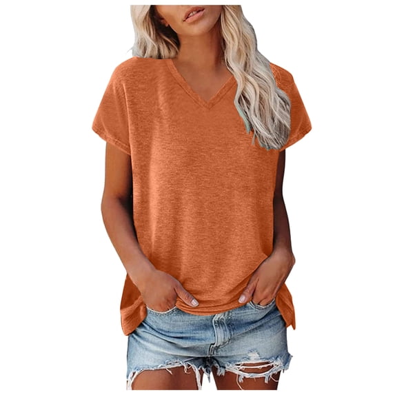 Women Short Sleeve Tops Graphic Print Soft Basic V-Neck Tees Relax Fit ...
