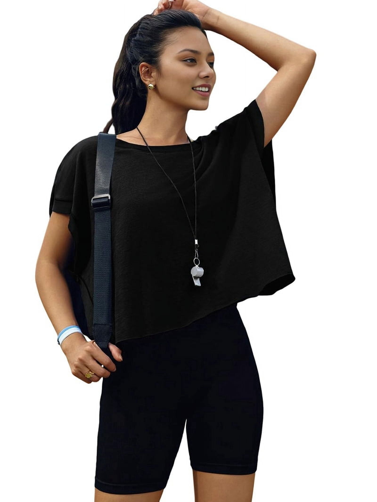 Women Short Sleeve Workout Shirts Open Back Tops Casual Yoga Y2k ...