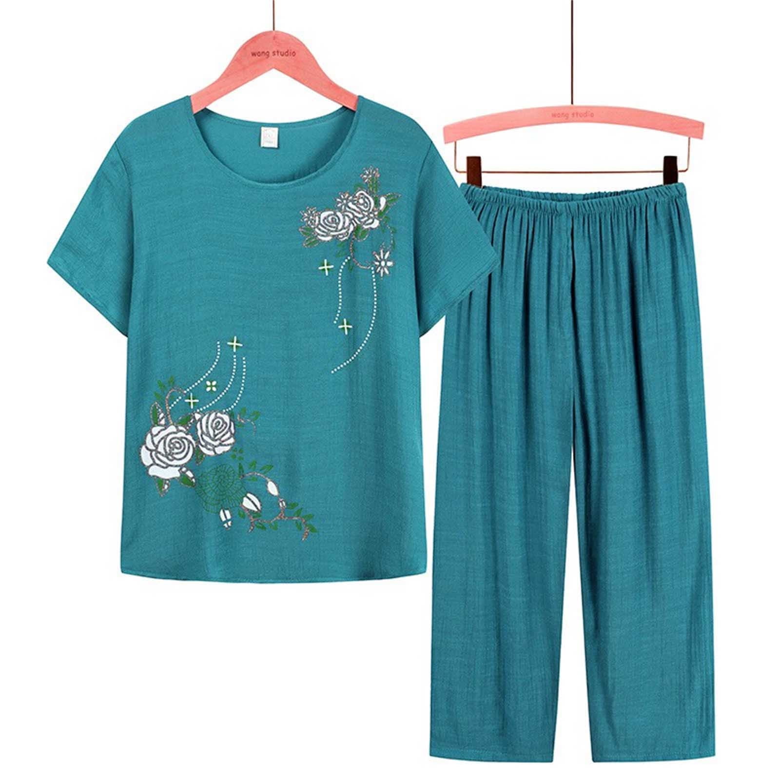 Women Short Sleeved Summer Collar Printing Loose Middle Aged And