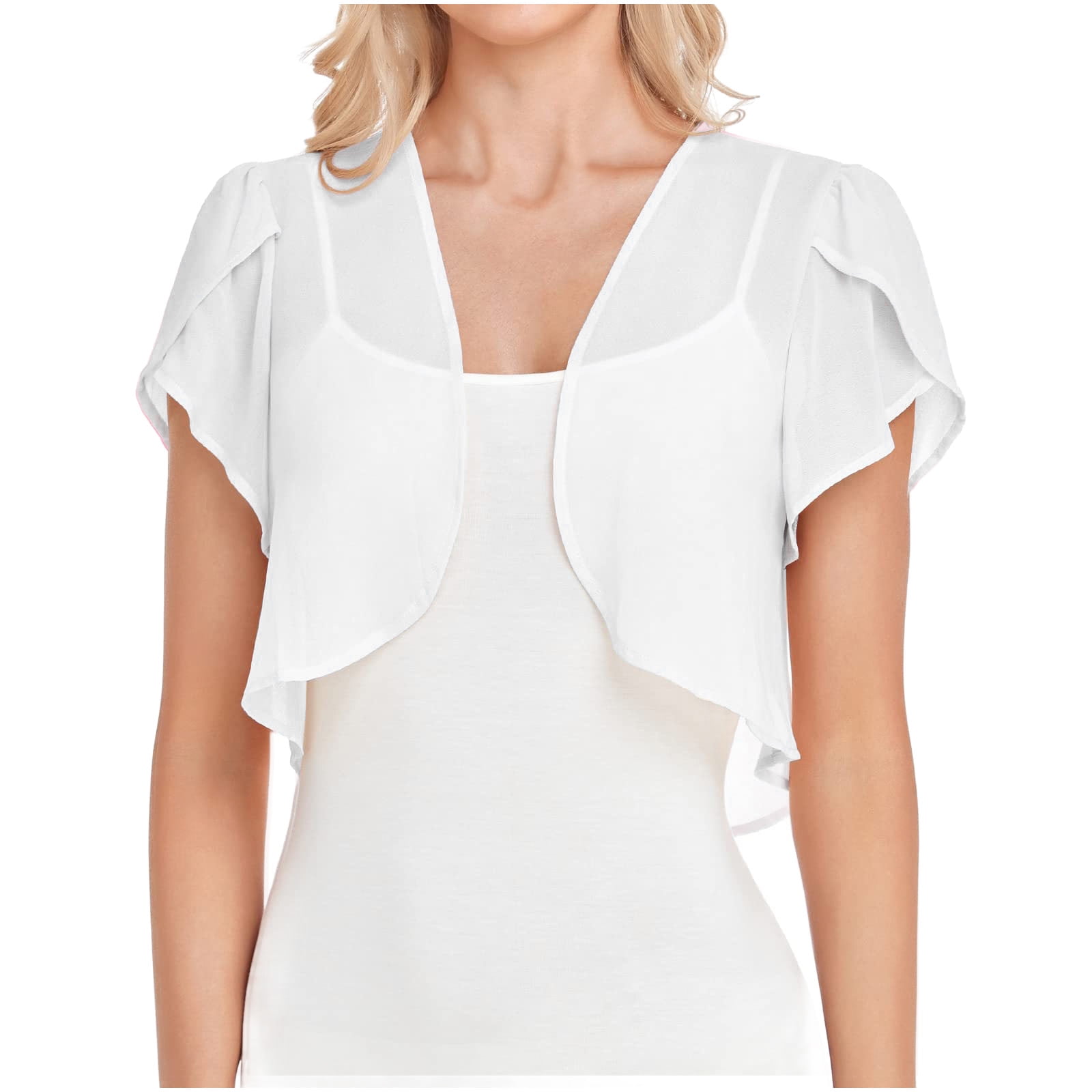 Women Shrug Soft Chiffon Open Front Summer Short Sleeve Cropped Shrugs ...