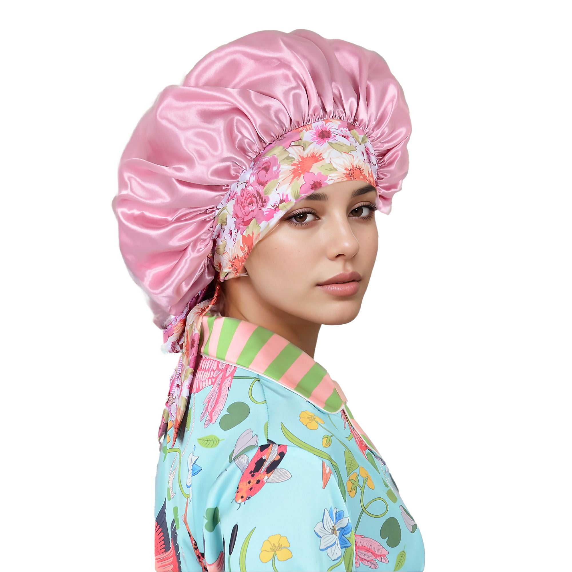 Women Silk Bonnet for Sleeping Satin Lined Hair Bonnet with Floral Tie ...