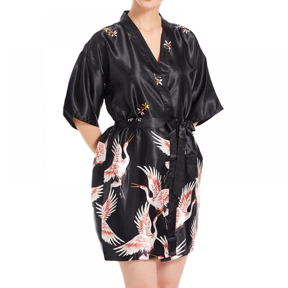 Women Silk Nightgown Summer Loose Fit Printed Satin Robes For Women ...