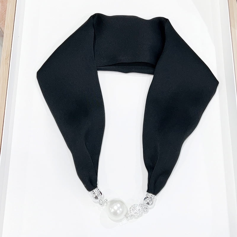 Women Silk Scarf Necklace Magnetic Buckle With Rhinestone Small ...