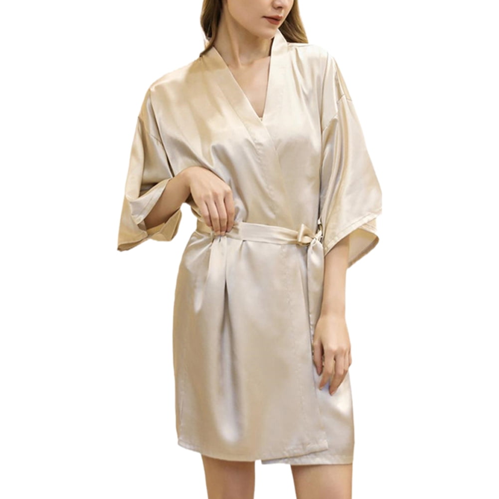 Women Silky Satin Robe Wedding Bridal Party Bride Bridesmaid Robes Kimono Loungewear Dressing ...