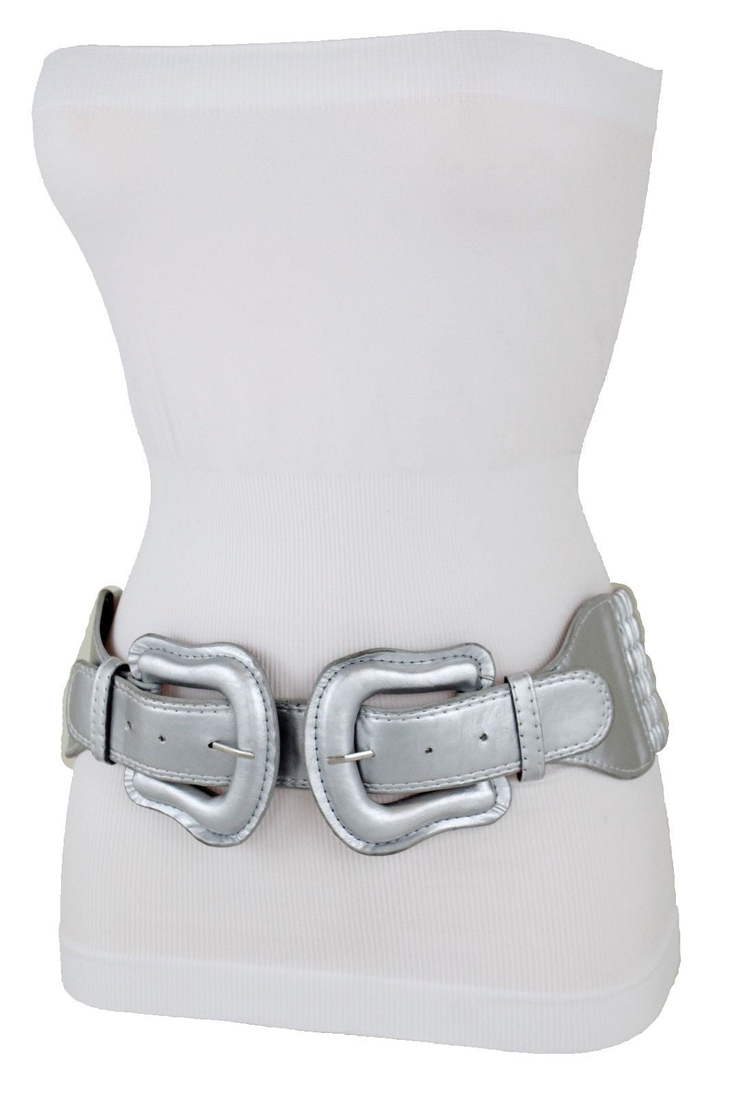 Women Silver Wide Stretch Beautiful Belt Cowgirls 2 Double Buckles ...