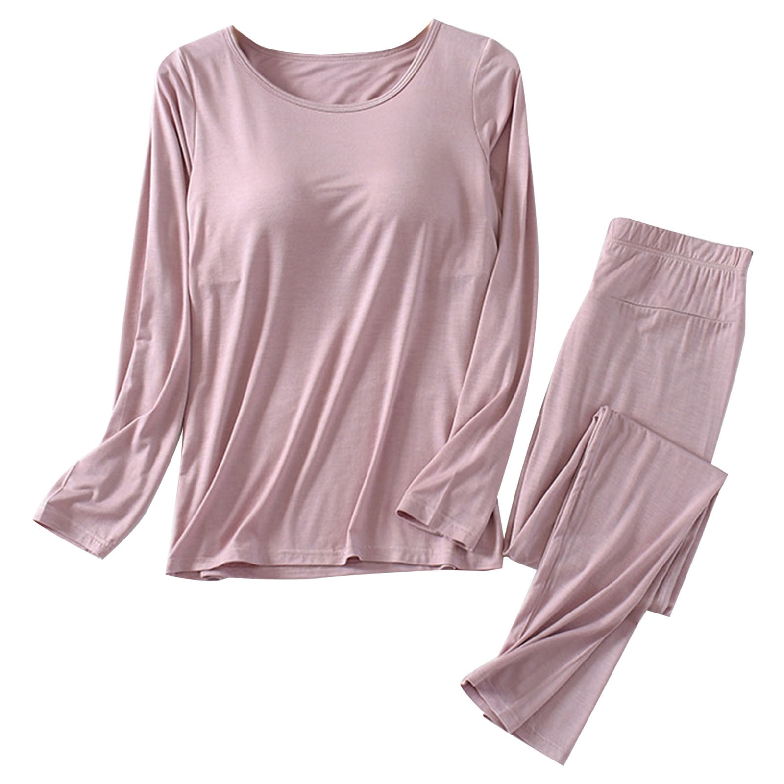 Women Sleepwear Pajama Set Women Women Pjs Women Solid Color Round Neck ...