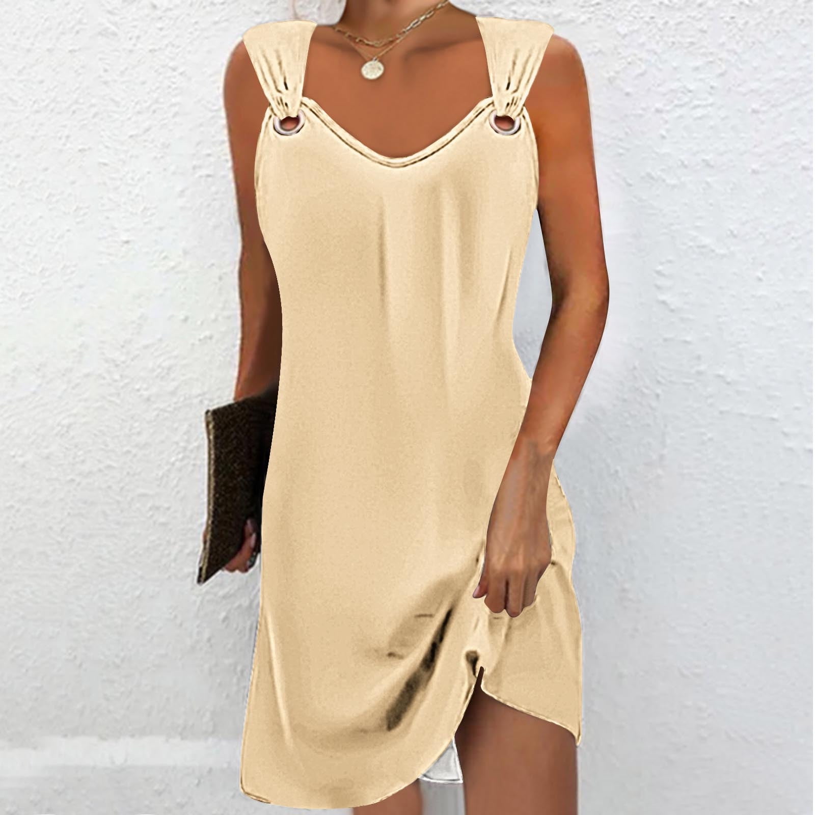 Women Sleeveless Tank Dress Solid Casual Mini Dress Summer Beach Dress ...