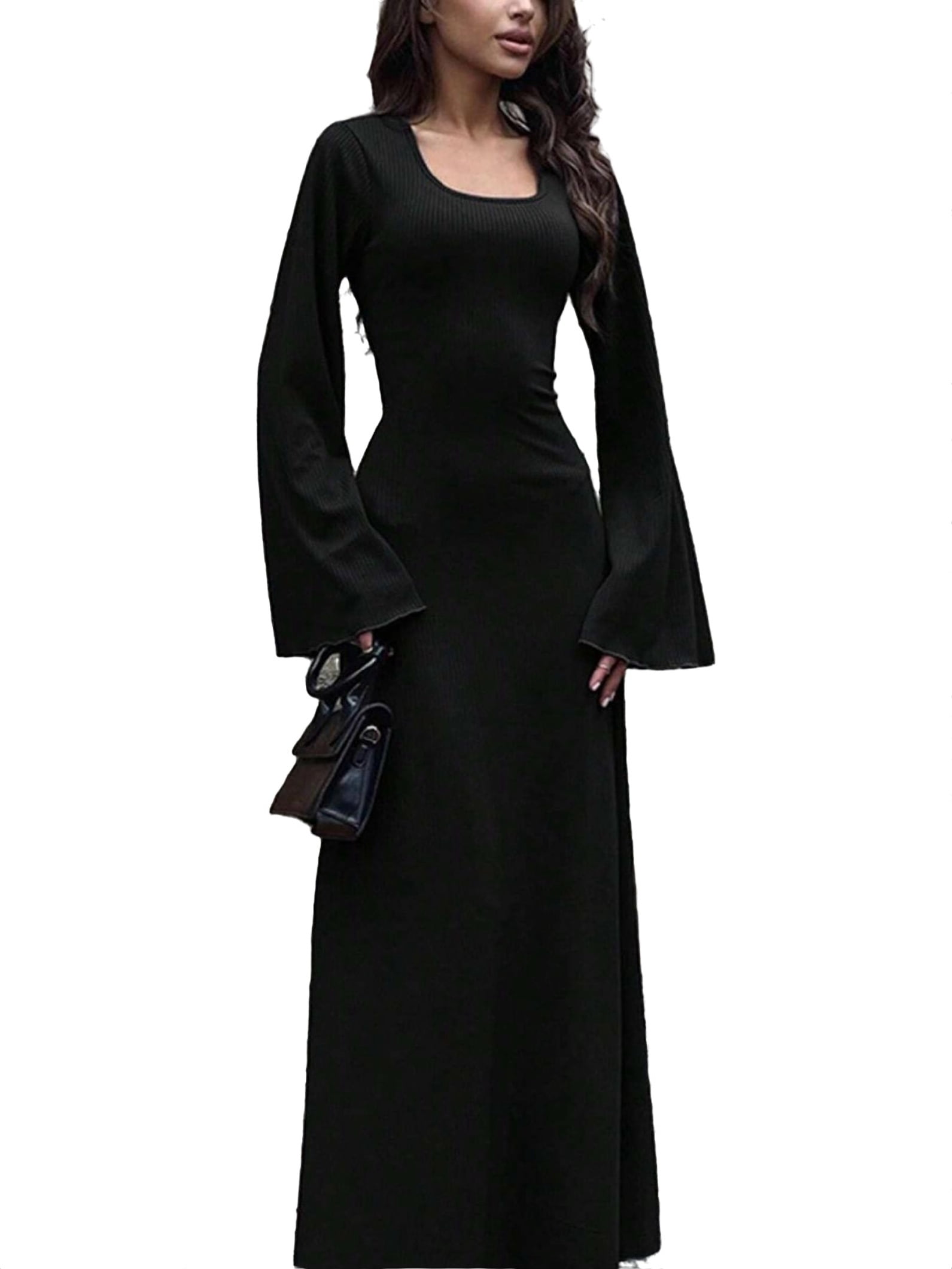 Elegant Bell Sleeve Dress Black Gallery