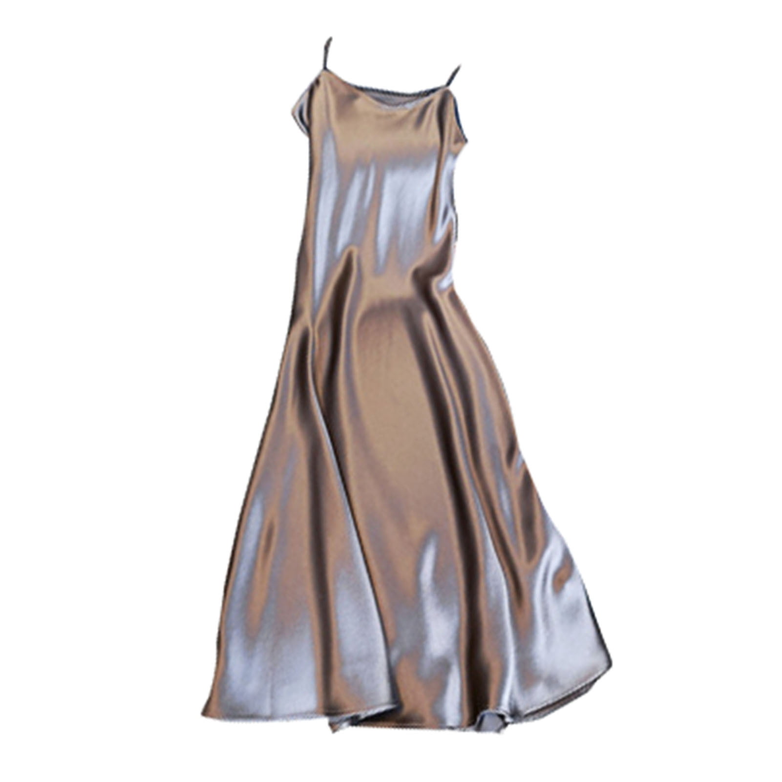 Women Slip Dress Silky Satin V Neck Spaghetti Strap Solid Color Plus ...