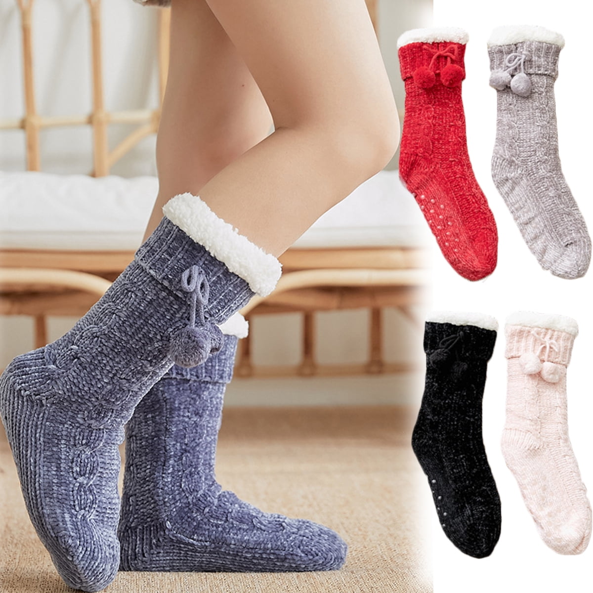 Women Slipper Fuzzy Socks Fluffy Cozy Cabin Warm Winter Soft Thick Comfy Fleece Non Slip Home ...