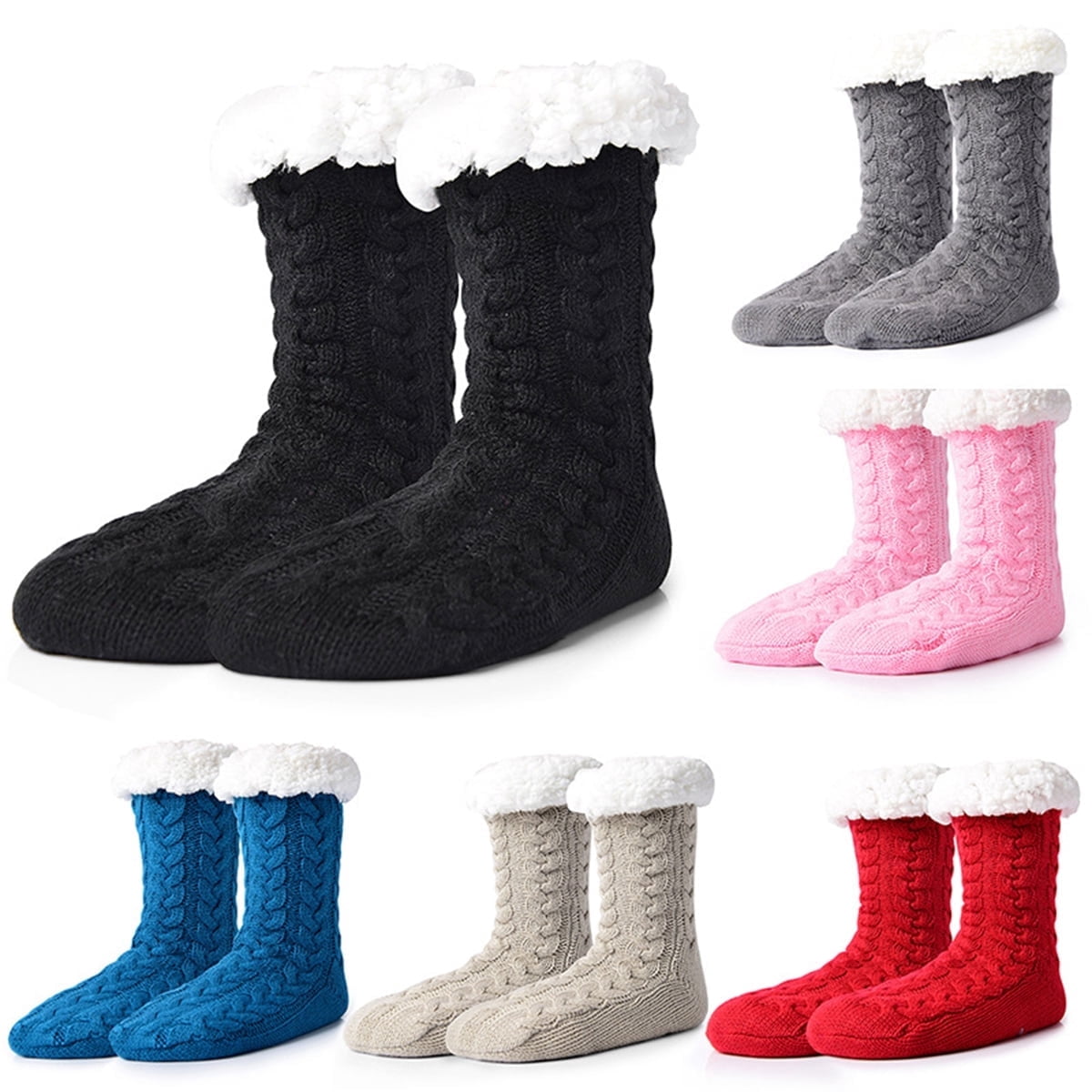 Women's Non-Slip Sherpa Furry Gripper Slipper Socks, Warm, Cozy, Soft ...