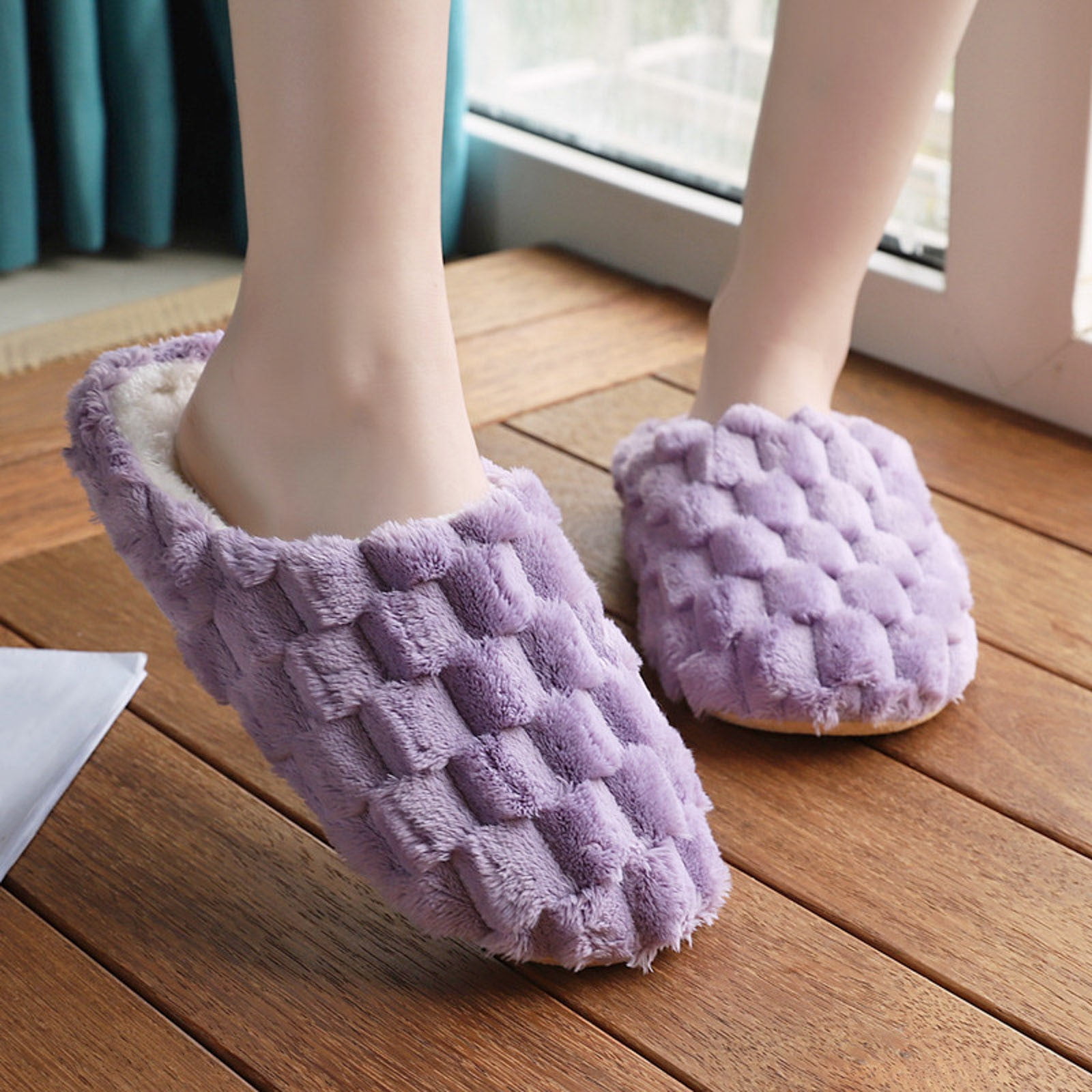 Women Slippers Clearance Flat Soft Plush Soft House Shoes on Bedroom ...
