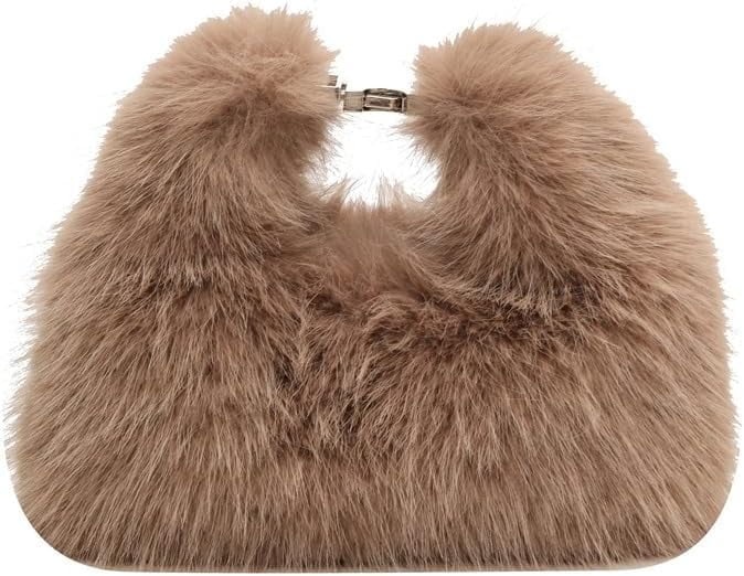 Women Small Faux Fox Fur Clutch Bag Mini Furry Evening bag Plush ...