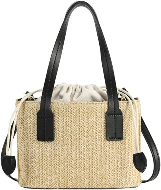 Women Small Straw Bag Mini Woven Bucket Bag Summer Beach Bag Fashion ...