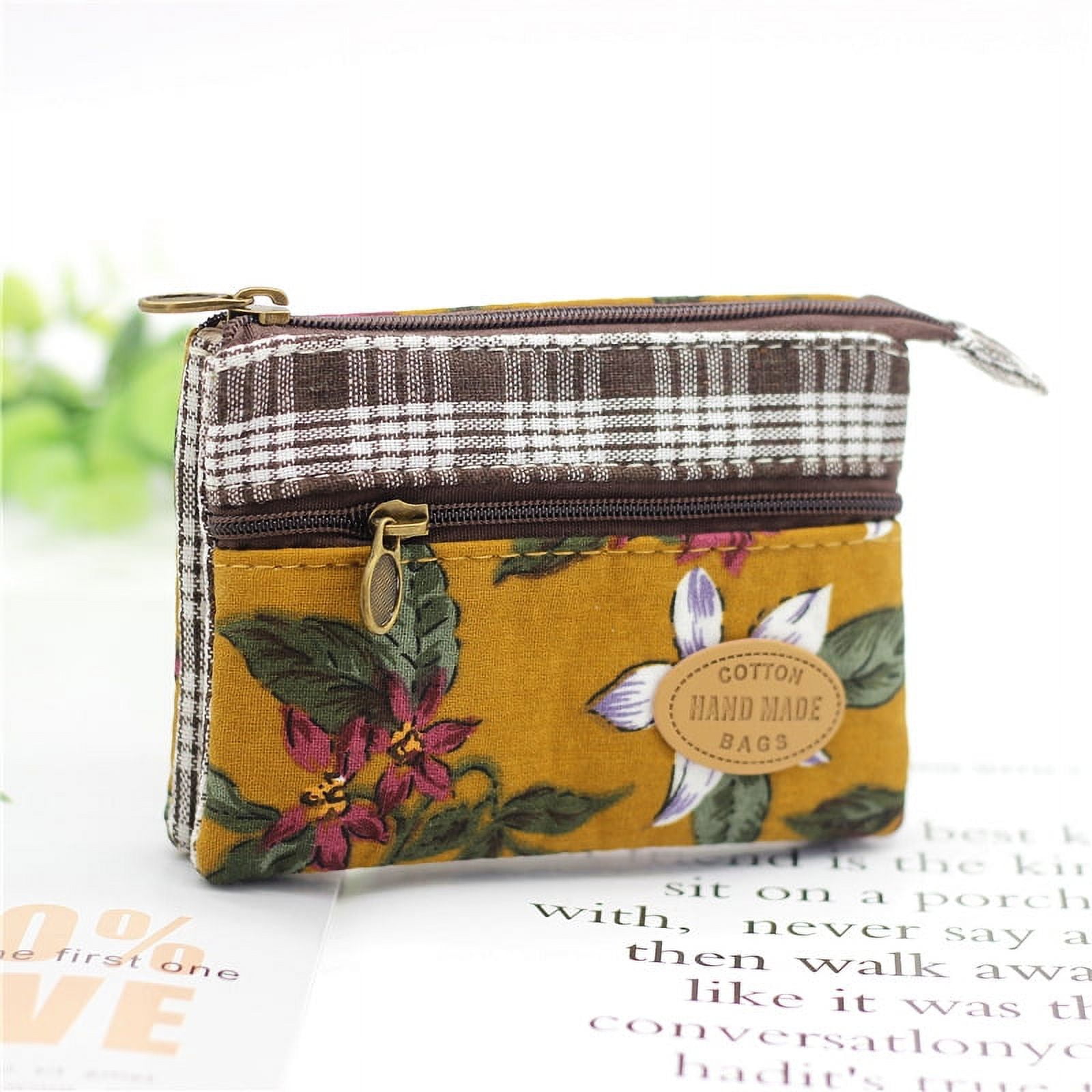 Women Small Zipper Coin Purse - Handmade Fabric Flower Embroidered ...