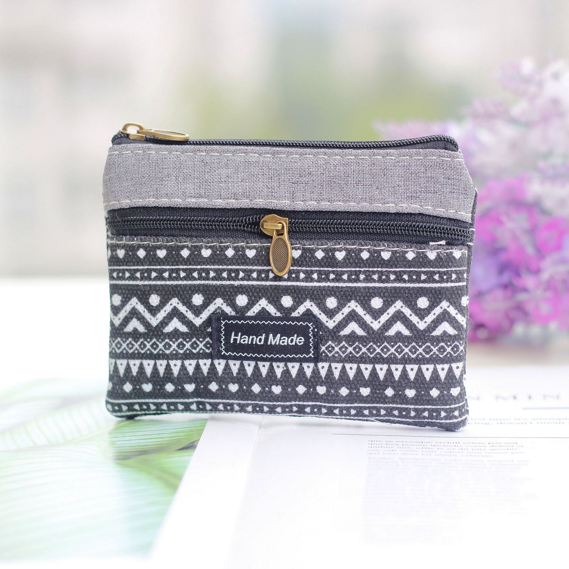 Women Small Zipper Coin Purse - Handmade Fabric Flower Embroidered ...