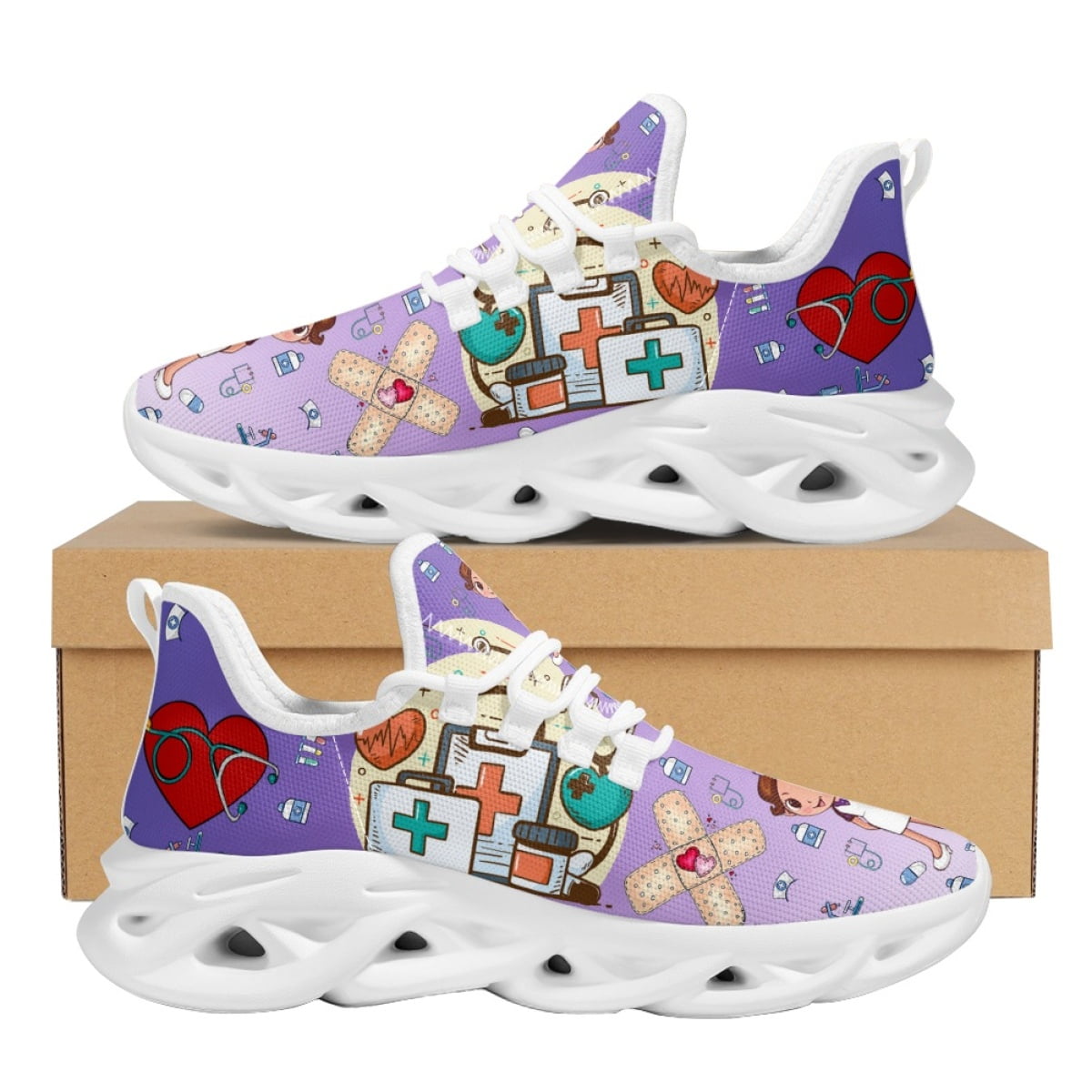 Women Sneakers Gradient Pink Nursing Shoe Cute Cartoon Nurse Doctor ...