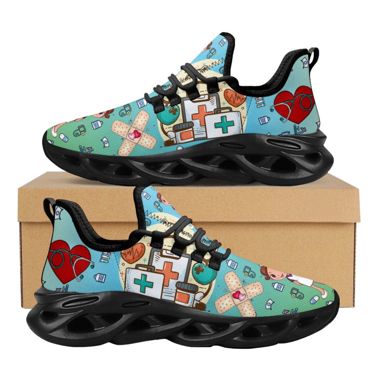 Women Sneakers Gradient Pink Nursing Shoe Cute Cartoon Nurse Doctor ...