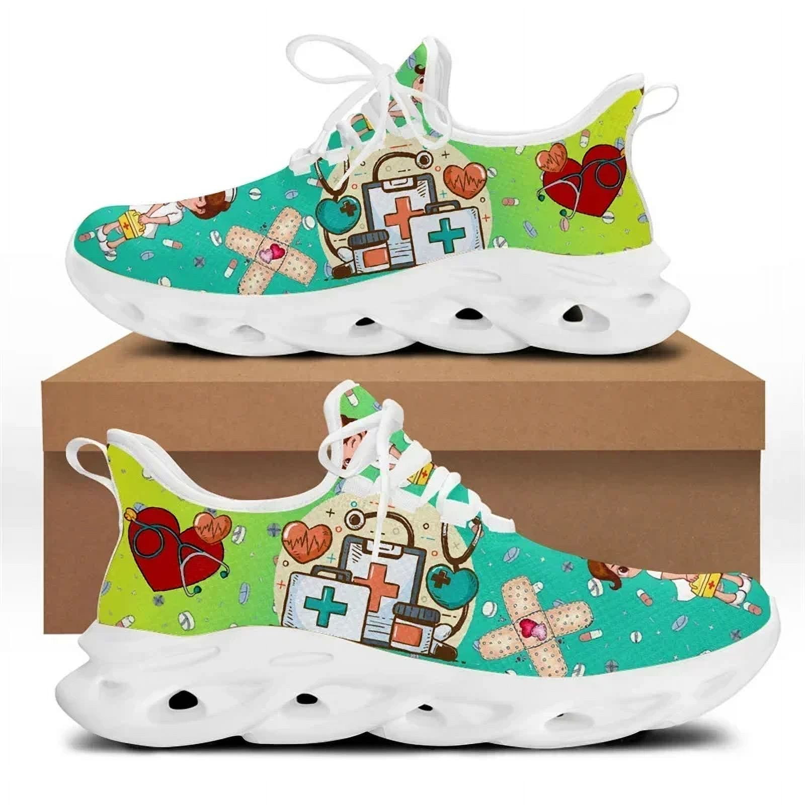 Women Sneakers White Nursing Shoes Cute Cartoon Nurse Doctor Medical ...
