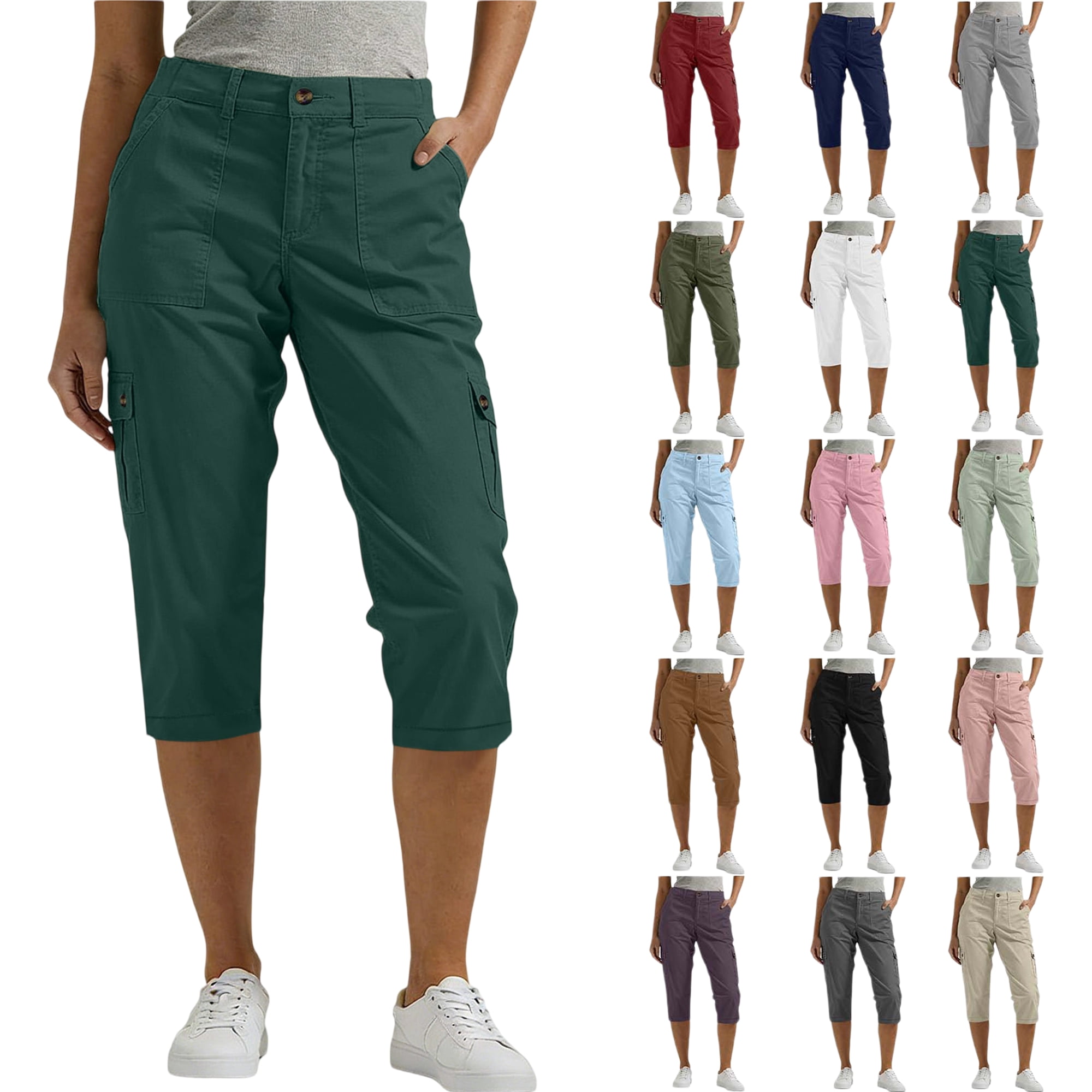 Women Solid Capris Pentagonal Shorts Pants Elastic Waist Casual Work ...