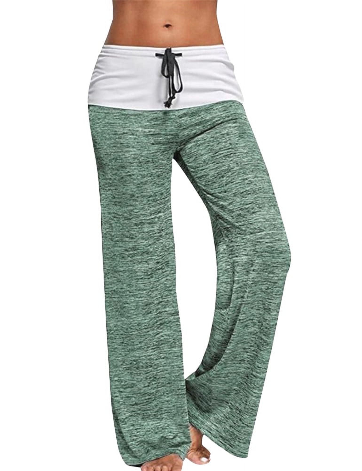 Hibeli Women Yoga Pants Contrast Color Drawstring Elastic High Waist Wide Leg Casual Pants ...