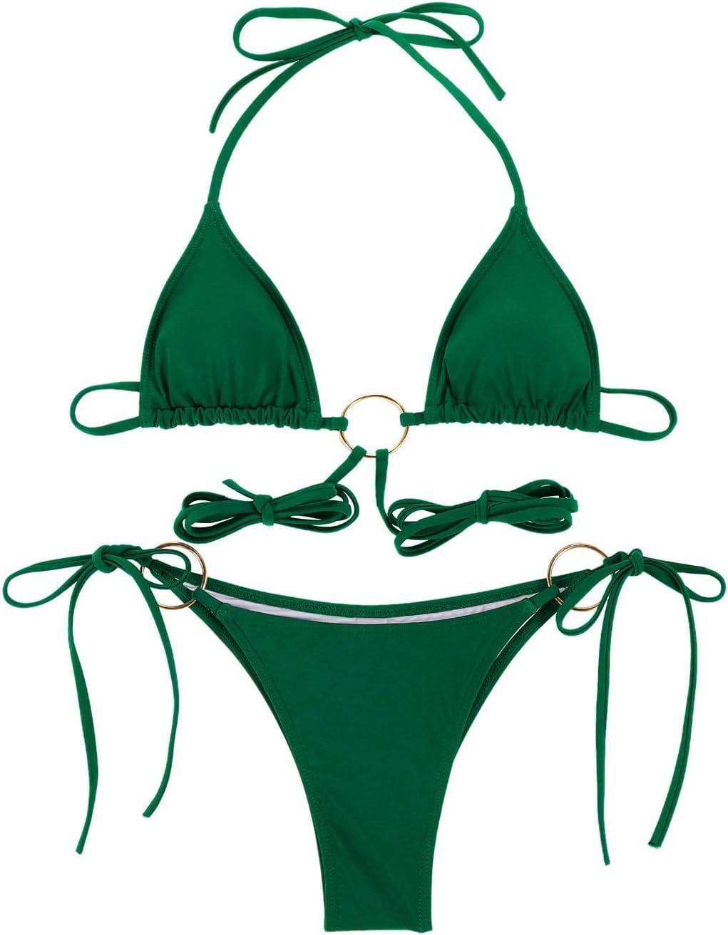 Women Solid Color Halter String Bikini Set, Cheeky Thong Bottom ...