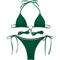 Women Solid Color Halter String Bikini Set, Cheeky Thong Bottom ...