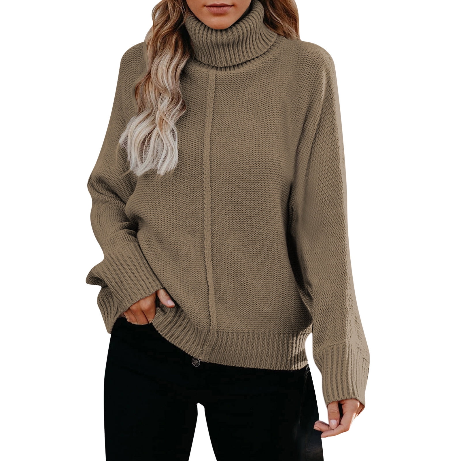 Women Solid Color Long Sleeve Cowl Neck Pullover Sweater - Walmart.com