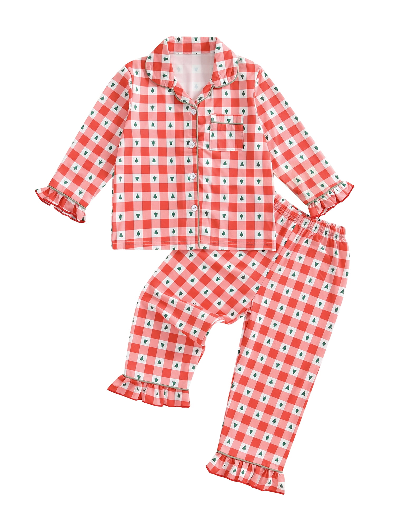 BemeyourBBs Toddler Plaid Pajamas Sets Lapel V Neck Long Sleeve Tops ...
