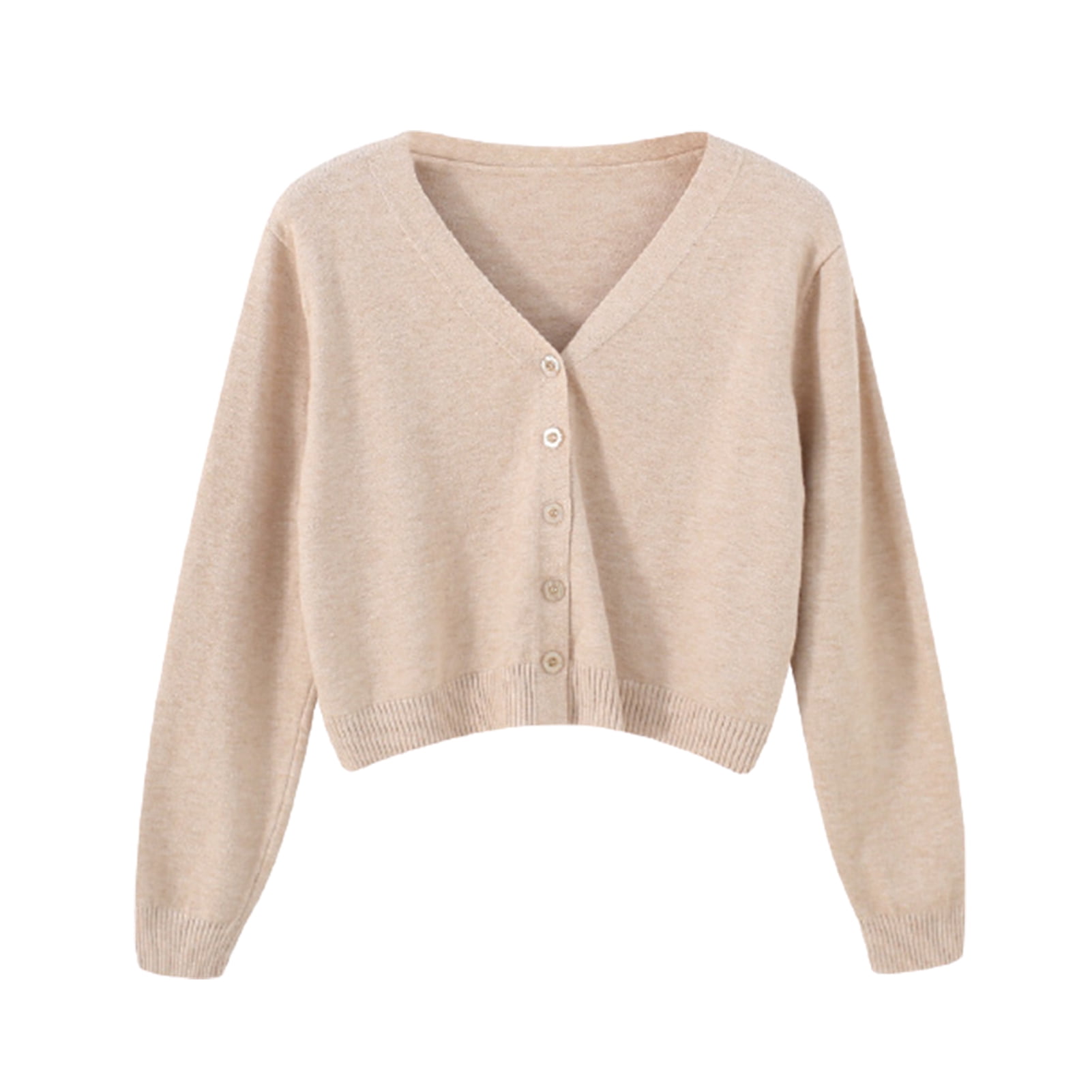 Women Solid Color Long Sleeve V Neck Cardigan Sweater Buttons Short ...