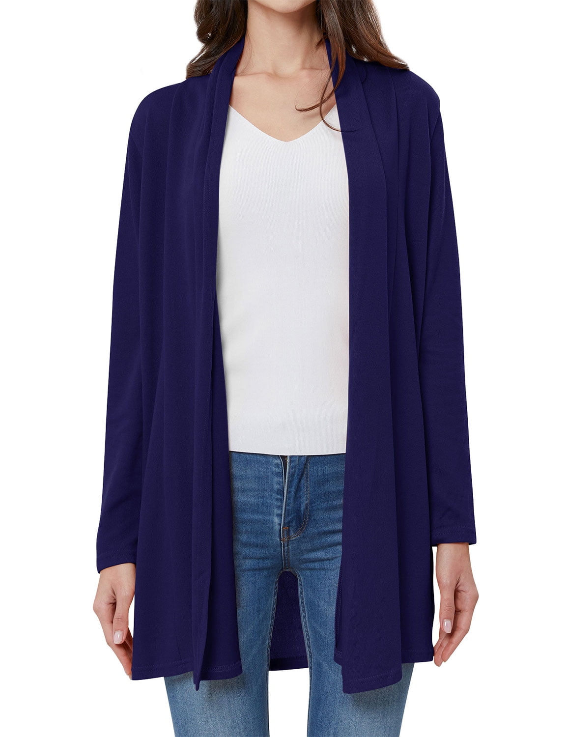 Women Solid Color Waterfall Neck Knitted Cardigan,L - Walmart.com