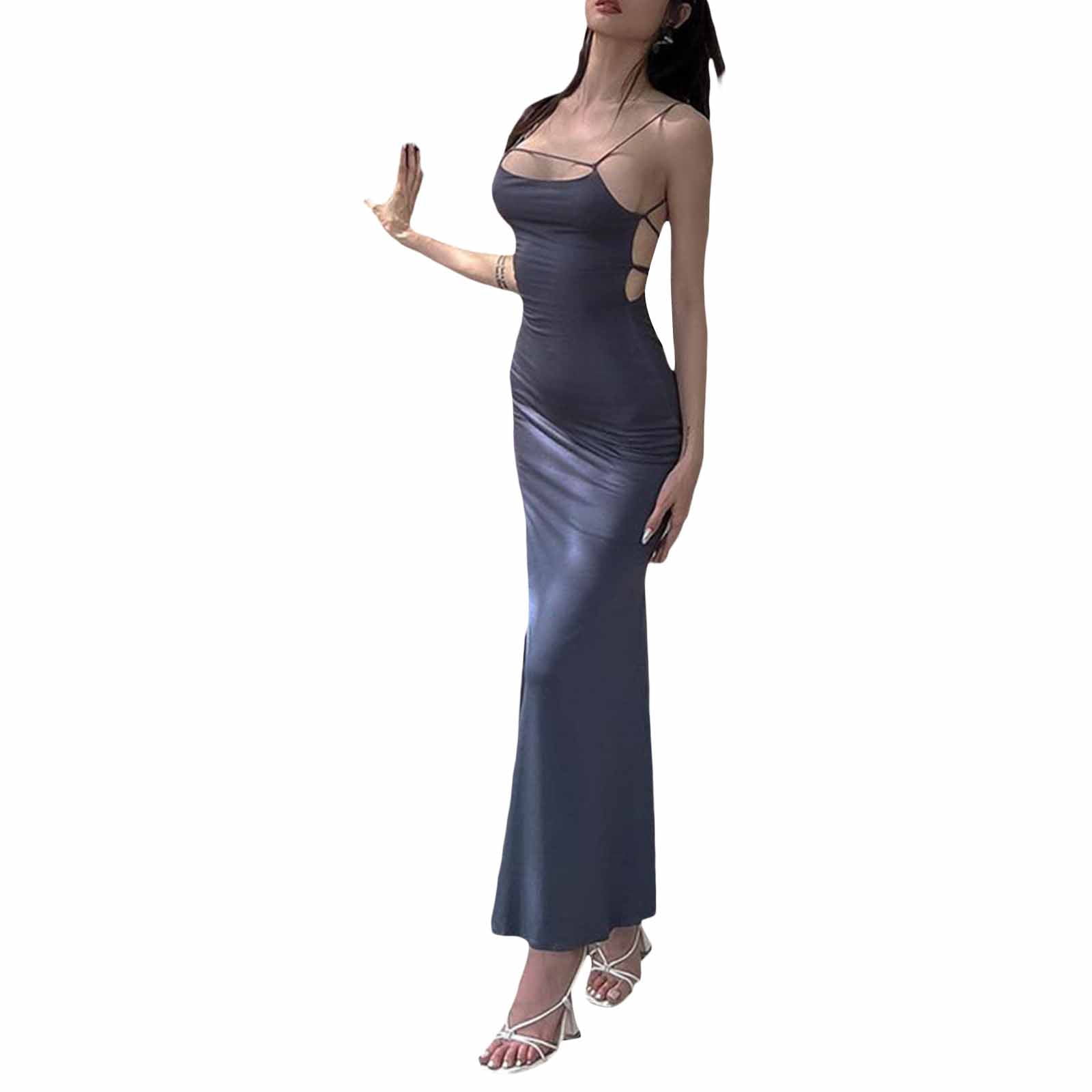 Women Spaghetti Strap Long Dress Cutout Bandage Backless Party Dress ...