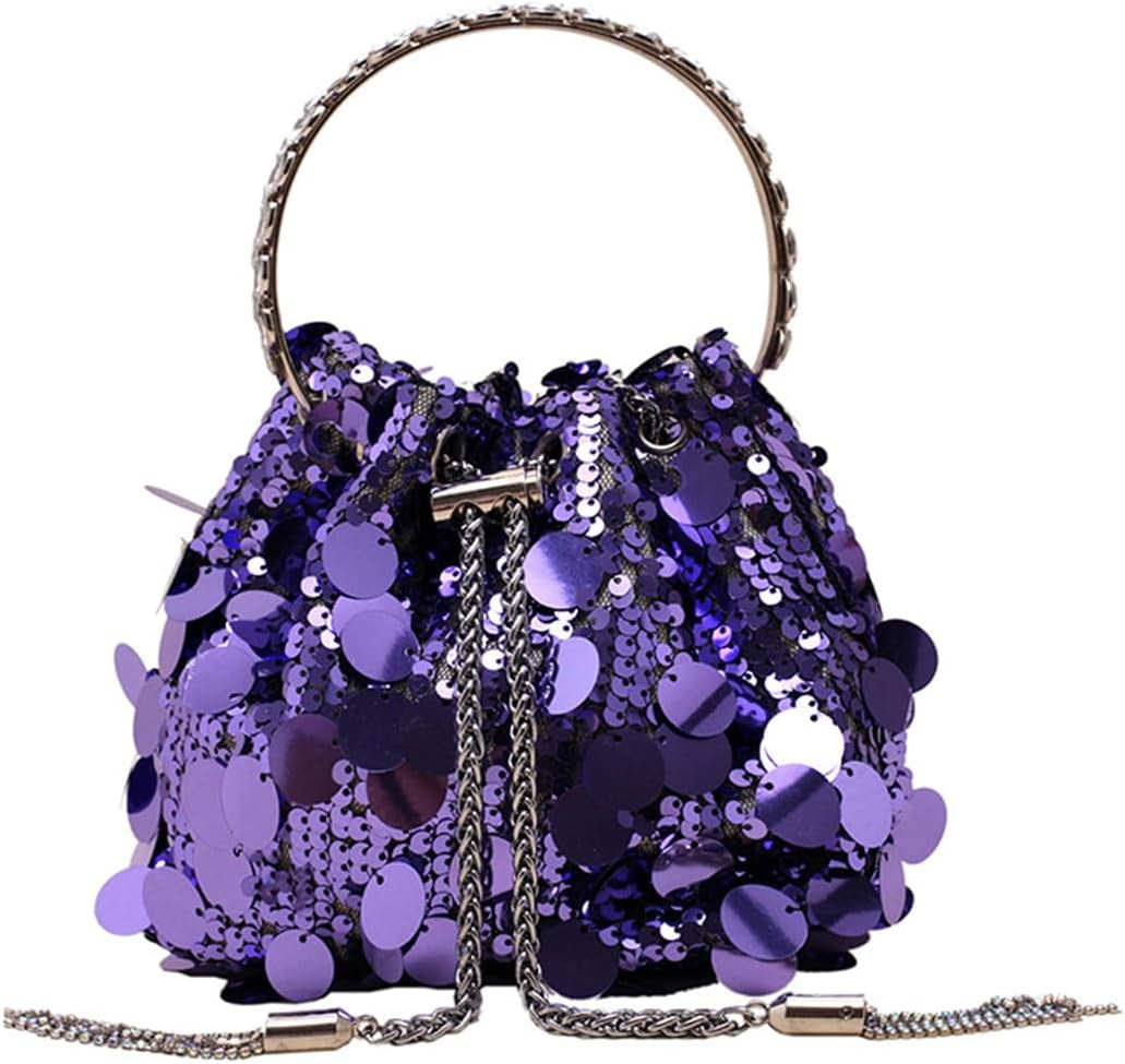 Women Sparkly Sequin Clutch Purse Glitter Metal Tassel Evening Handbag ...