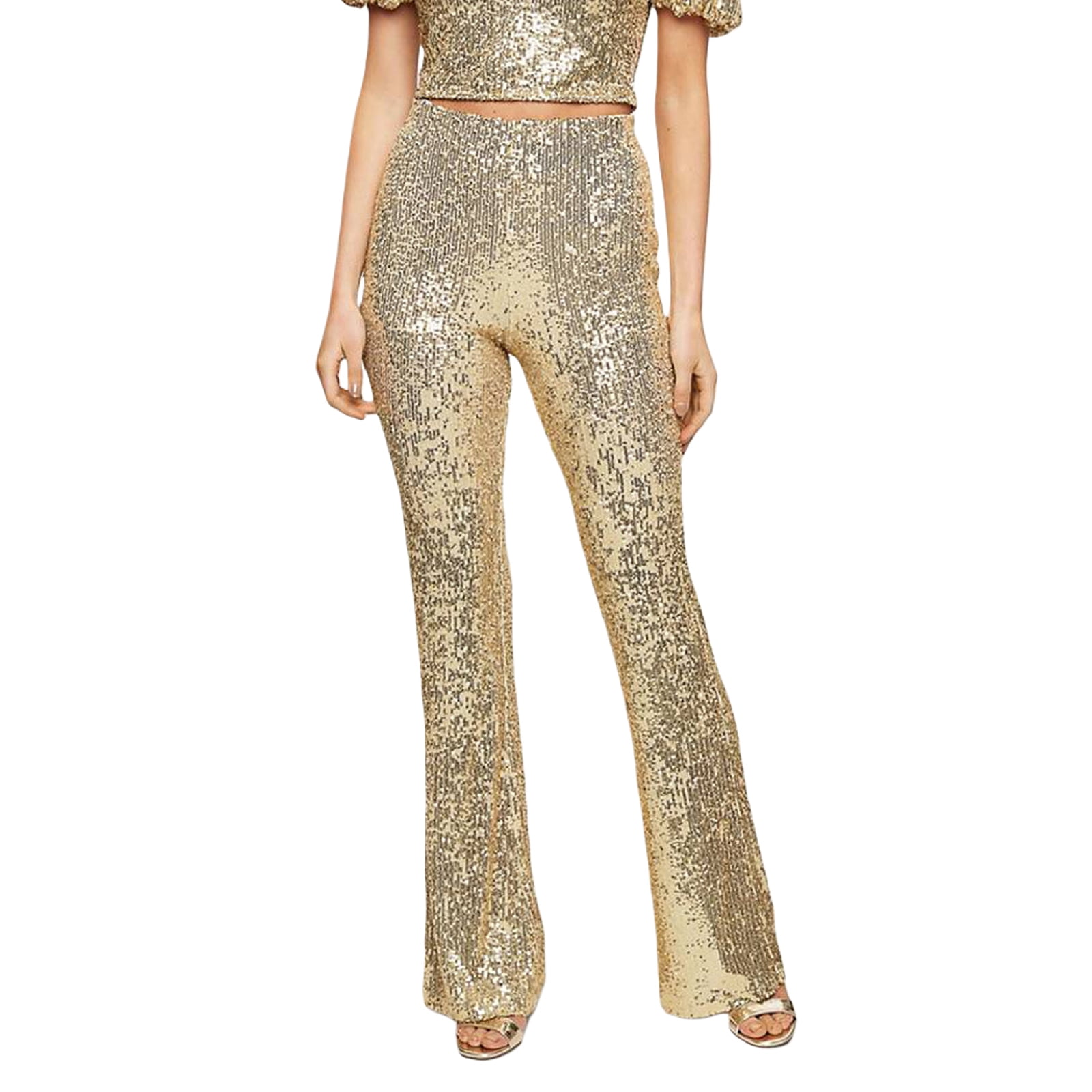 Women Sparkly Sequin Pants Glitter Flared Pants Loose Bell Bottom Shiny Pants Party Club Pants ...