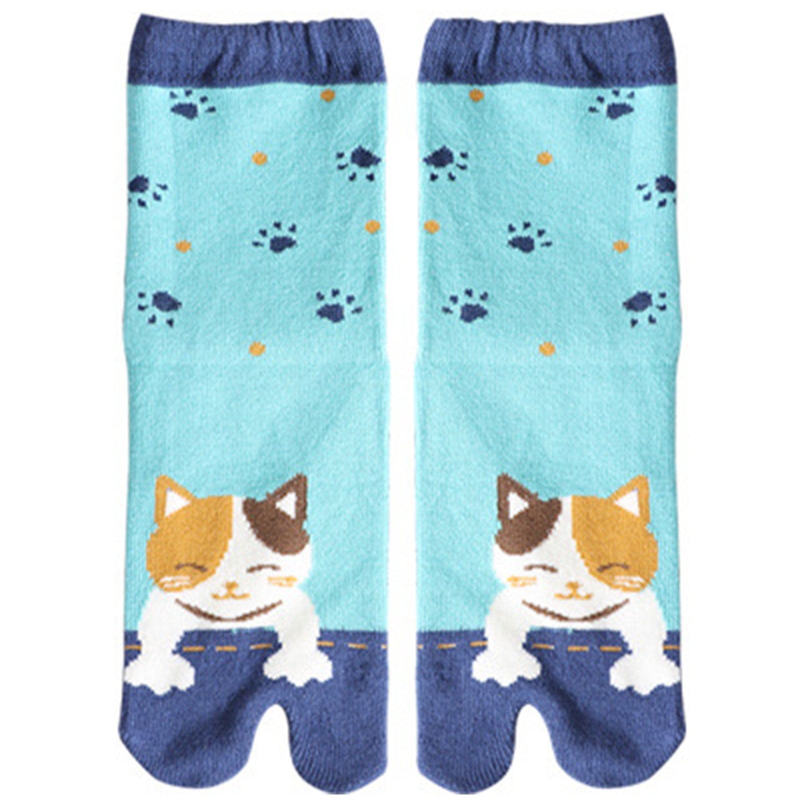 Women Split Toe Kimono Tabi Crew Socks Cute Cartoon for Cat Floral ...