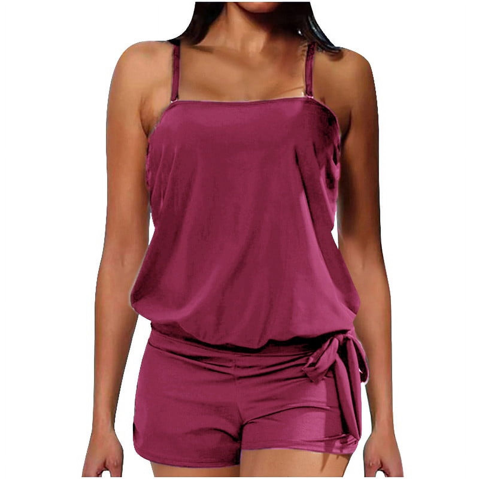 Women Split Two Piece Stripe Print Tummy Control Slimming Swimsuit Set ...