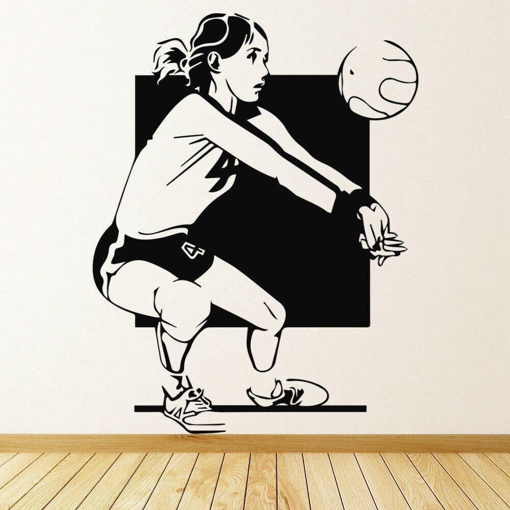 Women Sports Wall Decal Volleyball Game Vinyl Window Glass Stickers ...