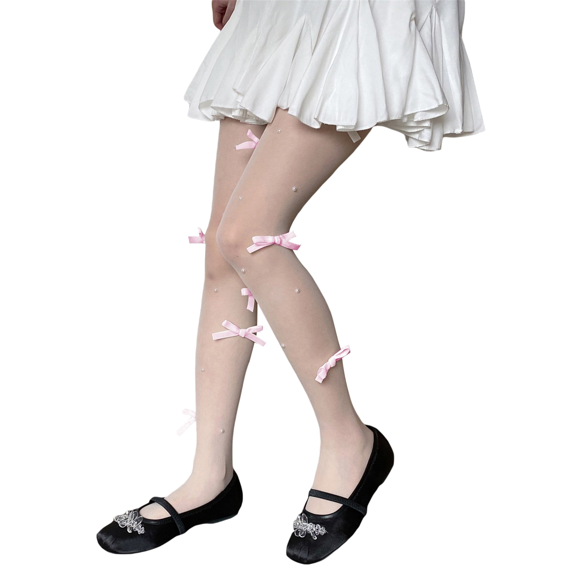 Women Spring Summer Pantyhose Pearl Bow Embellished Elastic High Waist ...