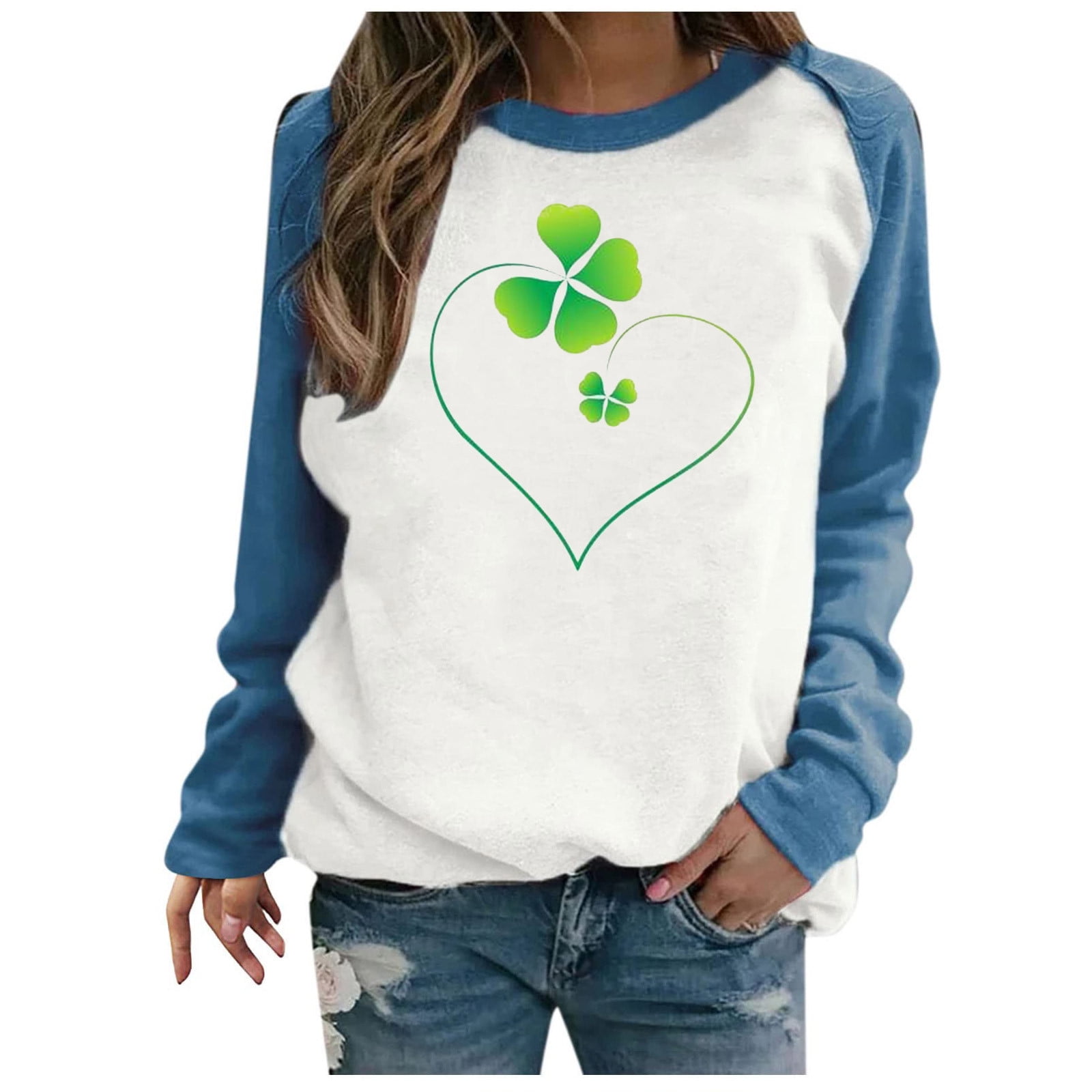 Women St Patrick's Day Crewneck Sweatshirt Irish Slainte Shamrock ...