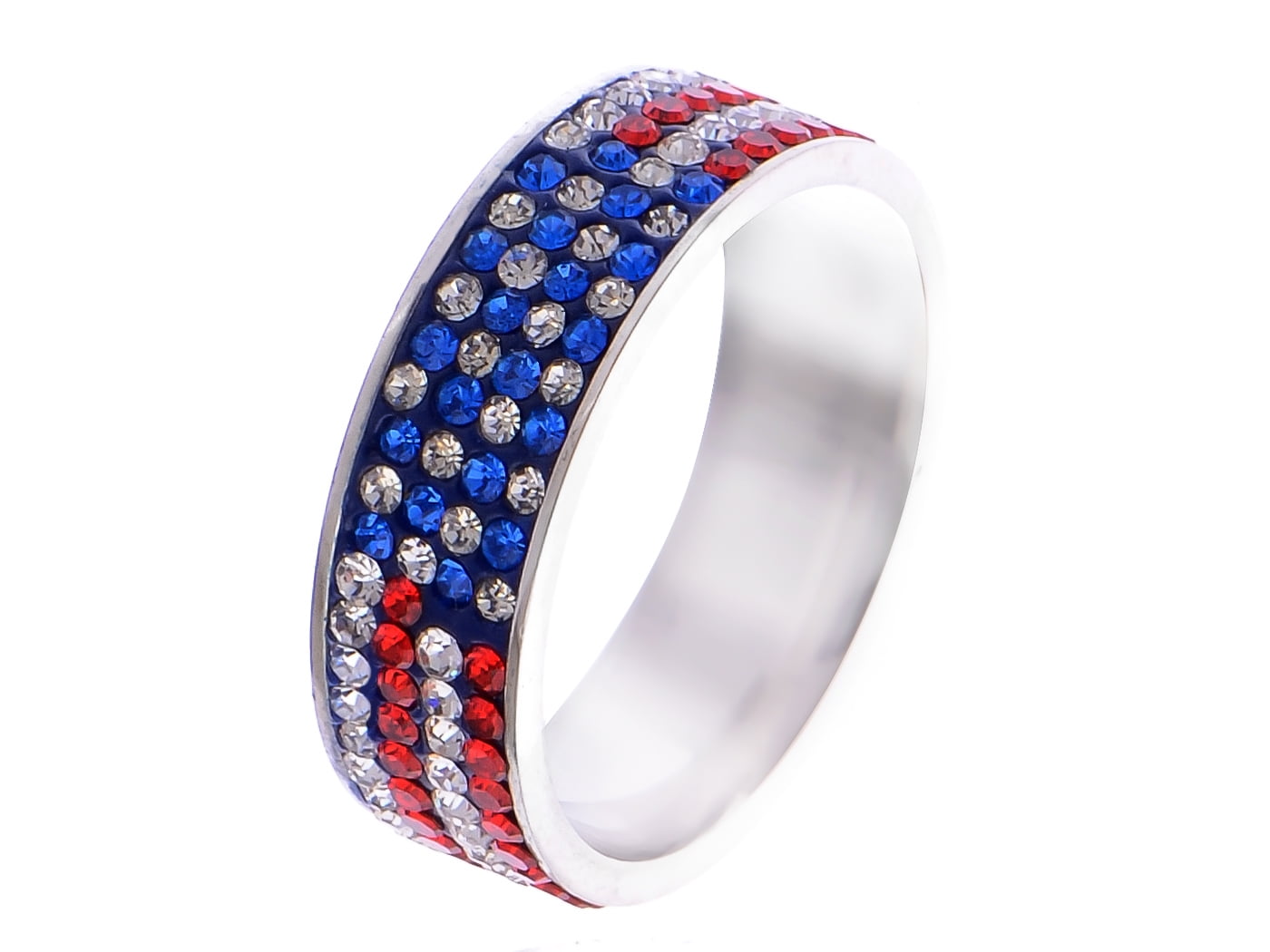 Women Stainless Steel Ring American Flag Cubic Zirconia Eternity Band ...