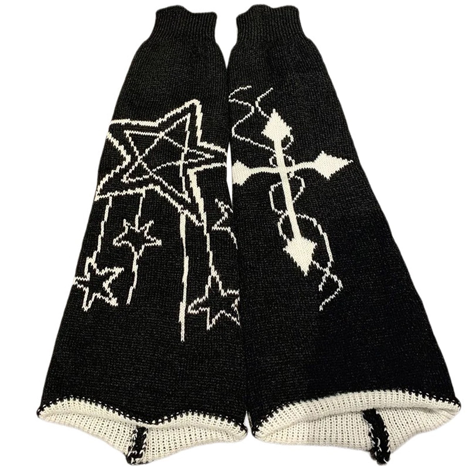 Women Star Crosses Pattern Leg Warmers Japanese Fairycore Punk Knitted ...