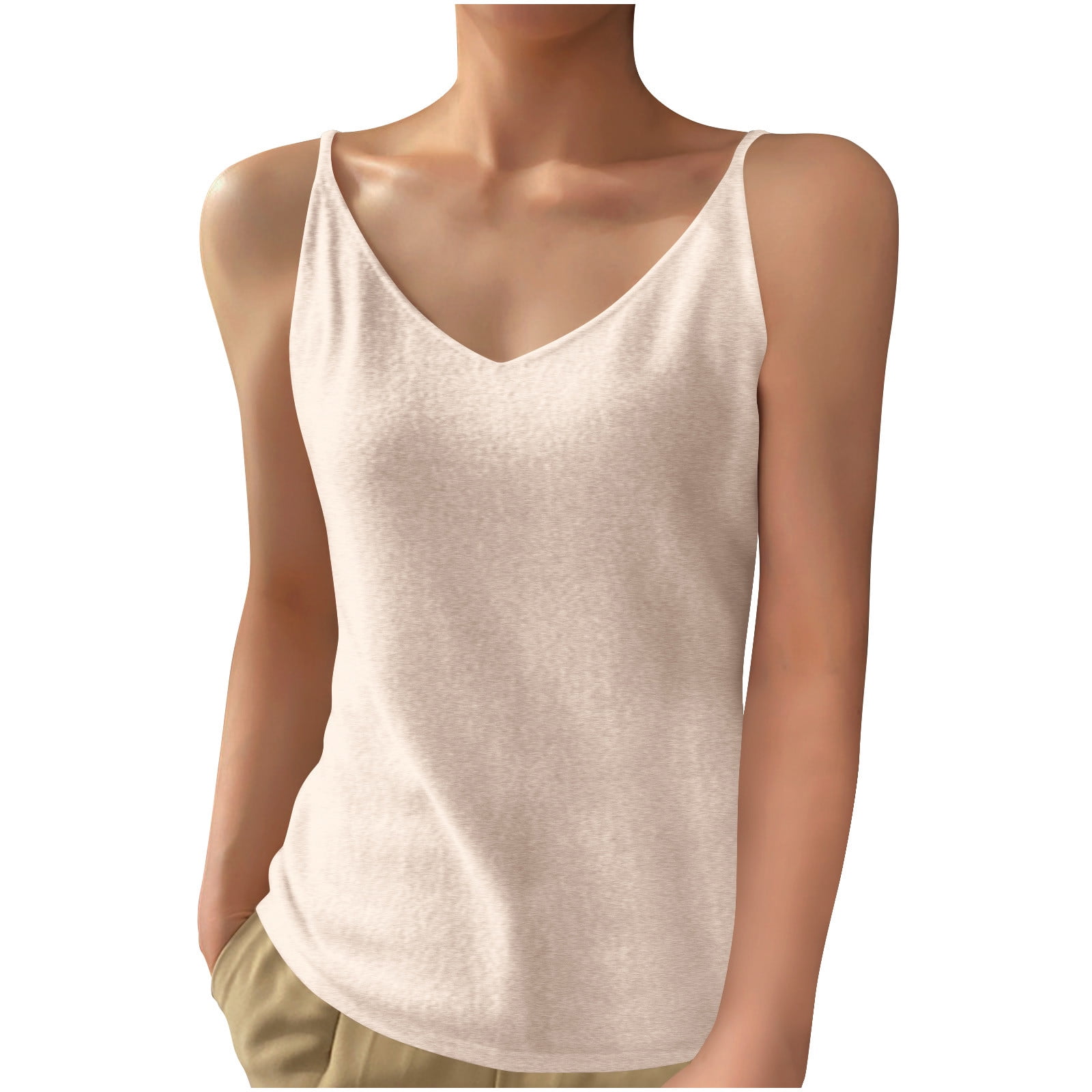 Women Strap Shirts Spaghetti Tshirts Vneck Pullover Tops Casual Loose ...