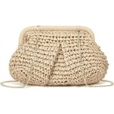 Women Straw Crossbody Clutch Purse Straw Shoulder Handbag Cloud Dumpling Pouch Rattan Summer ...