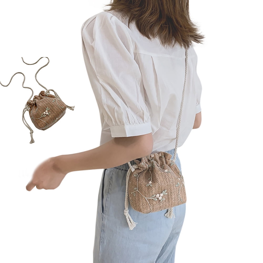 Women Straw Crossbody Purse Beach Handmade Woven Shoulder Fashion Lace ...