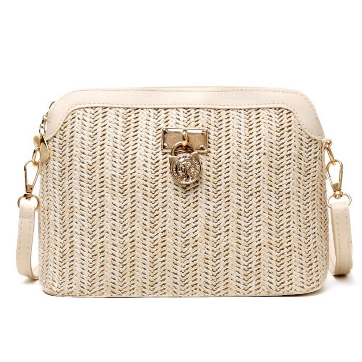 Women Straw Crossbody Straw Shoulder Handbag Purse Rattan Summer Beach ...