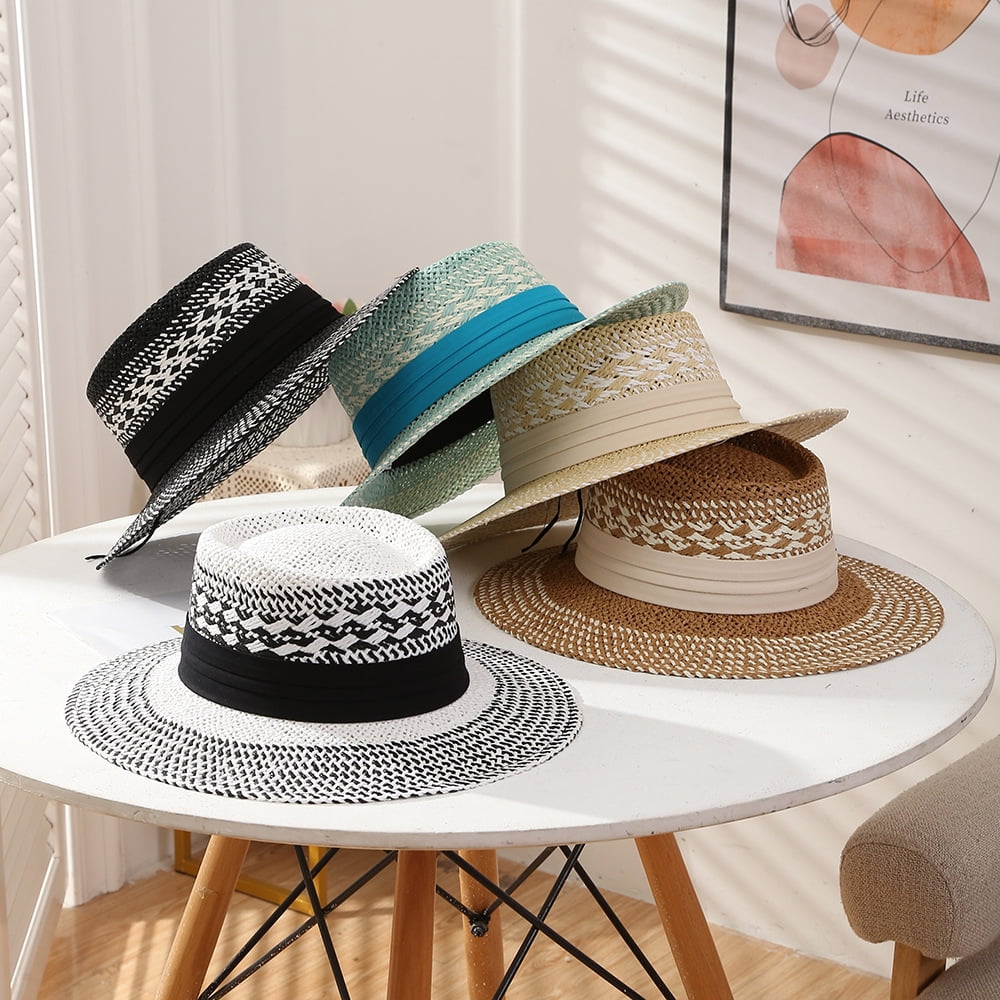 Women Straw Fedora Hat Elegant Wide Brim Sun Hat Sun Protection Caps ...