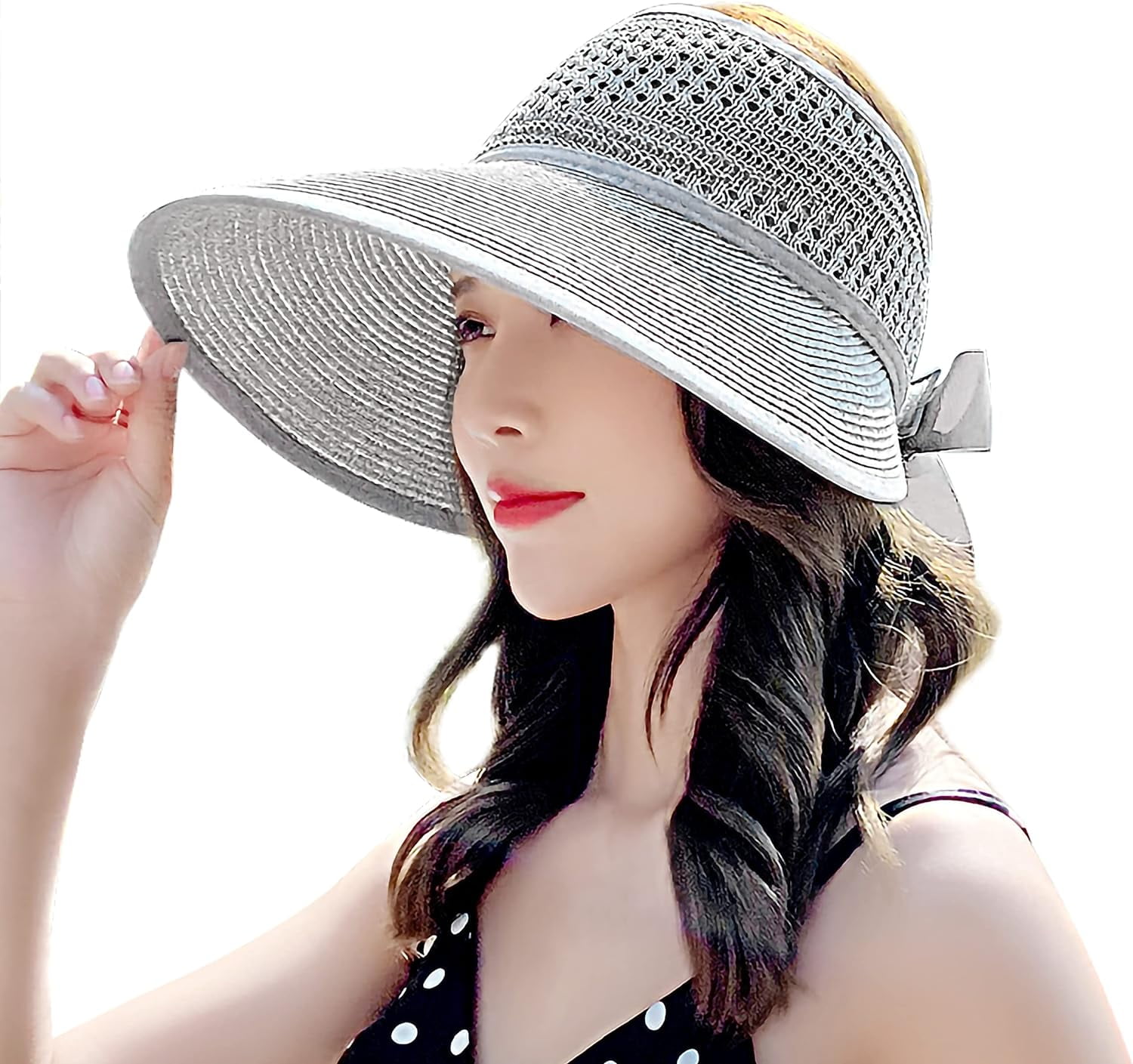 Women Straw Hat Roll Up Sun Hat Packable Sun Visor Kids Beach Hat ...