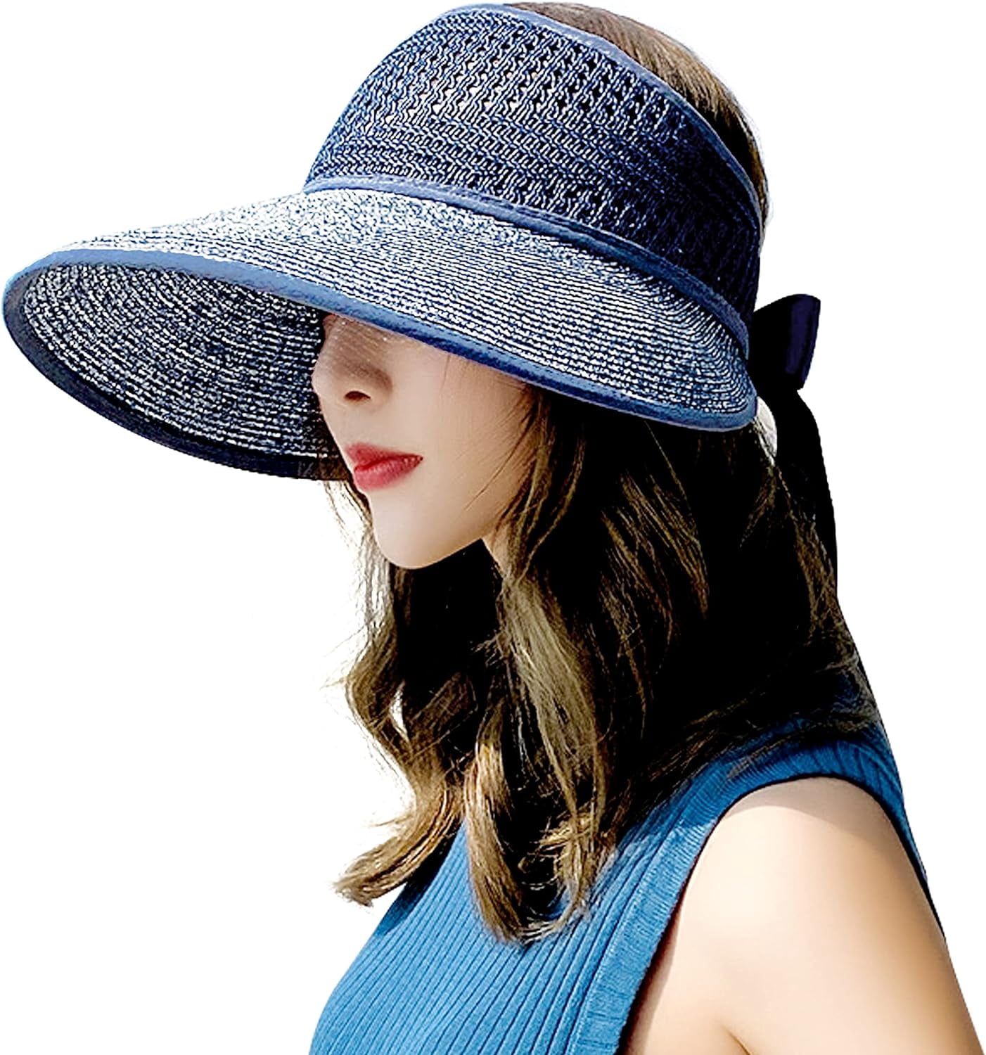 Women Straw Hat Roll Up Sun Hat Packable Sun Visor Kids Beach Hat ...